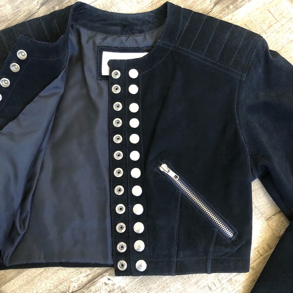 Chia | Jackets & Coats | 9s Vintage Chia Black Suede Crop Silver Jacket Xs | Poshmark